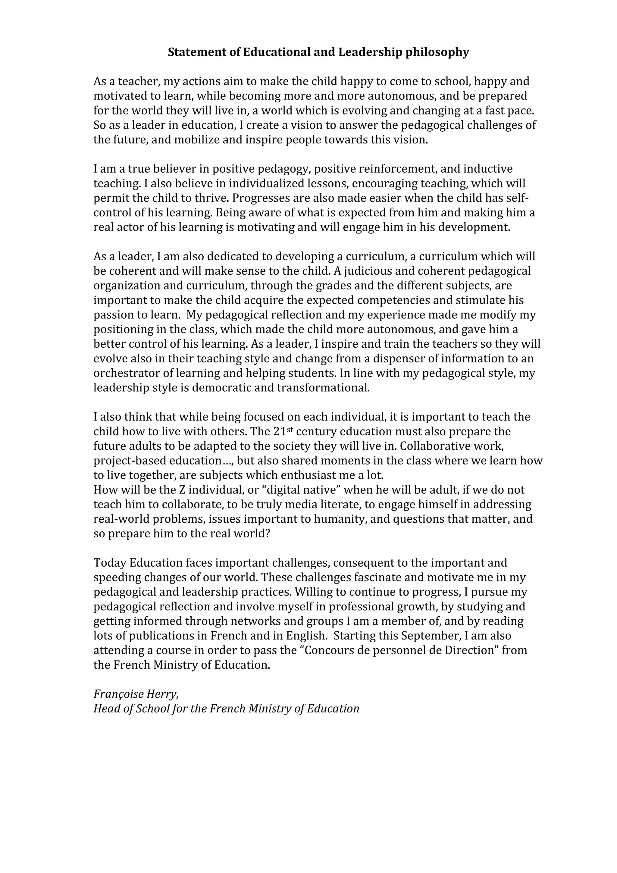 statement of Educational and leadership philosophy-english version | PDF