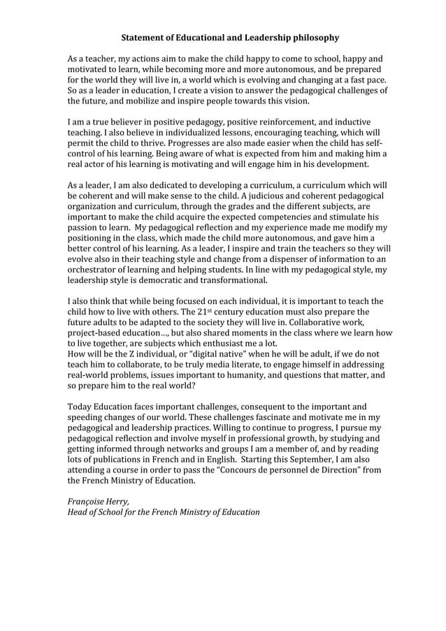 statement of Educational and leadership philosophy-english version | PDF
