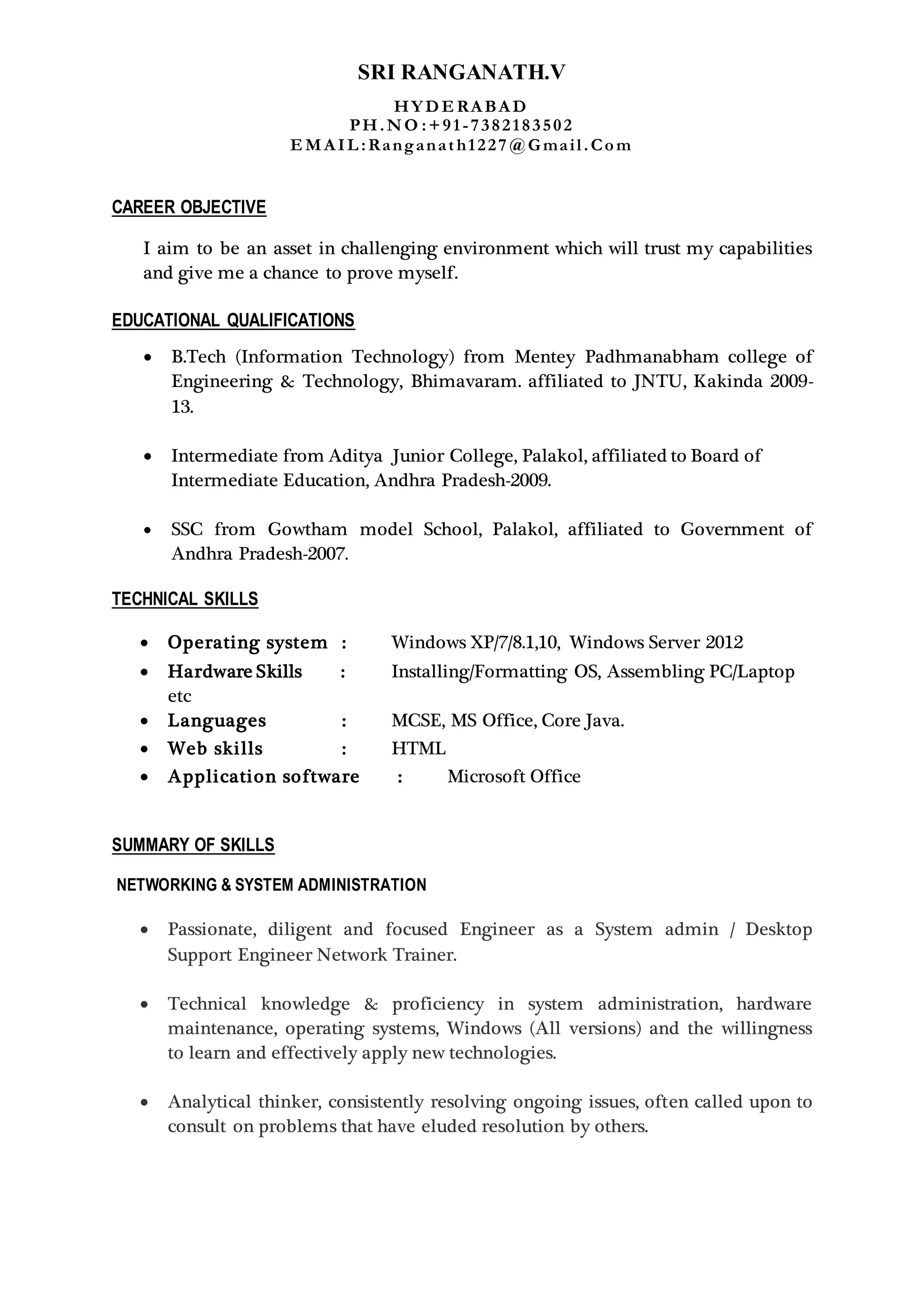 resume. system admin | DOCX