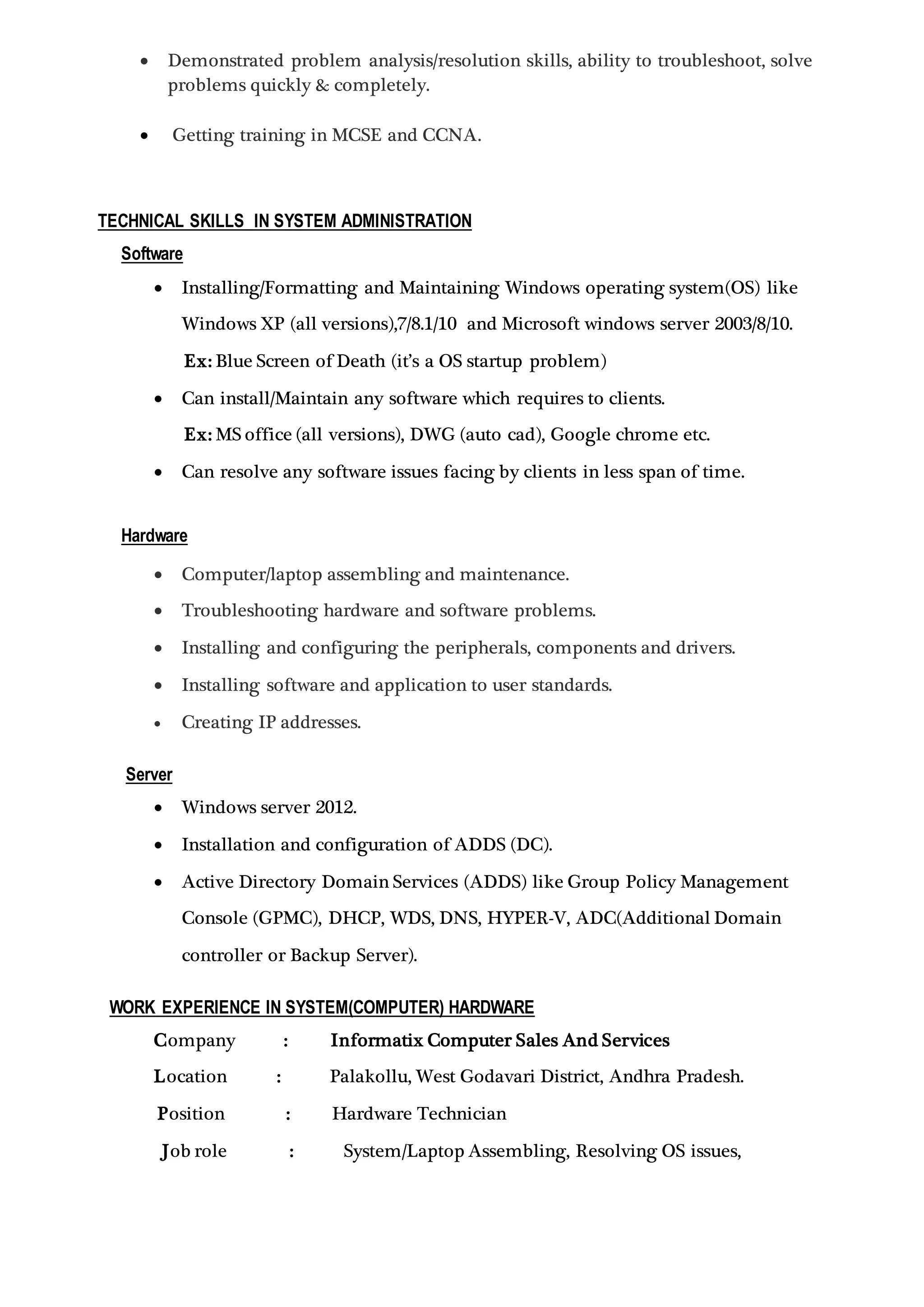 resume. system admin | DOCX
