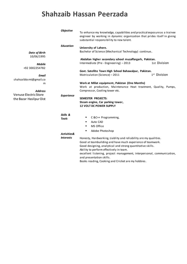 C.V(Shahzaib hassan) | PDF