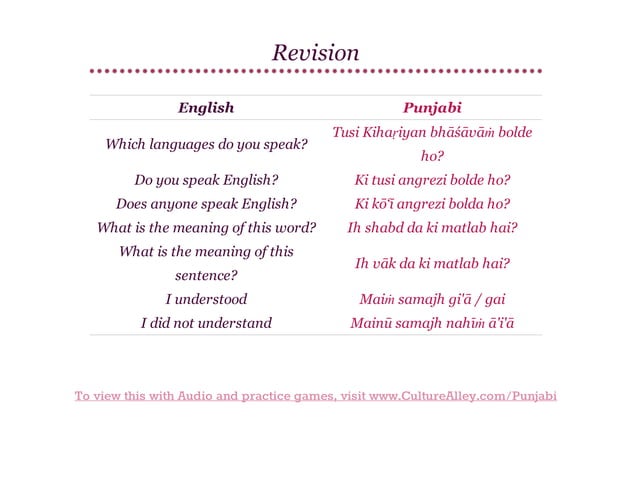 Basic Punjabi | Lesson 8 | Bridging the language gap | PPT