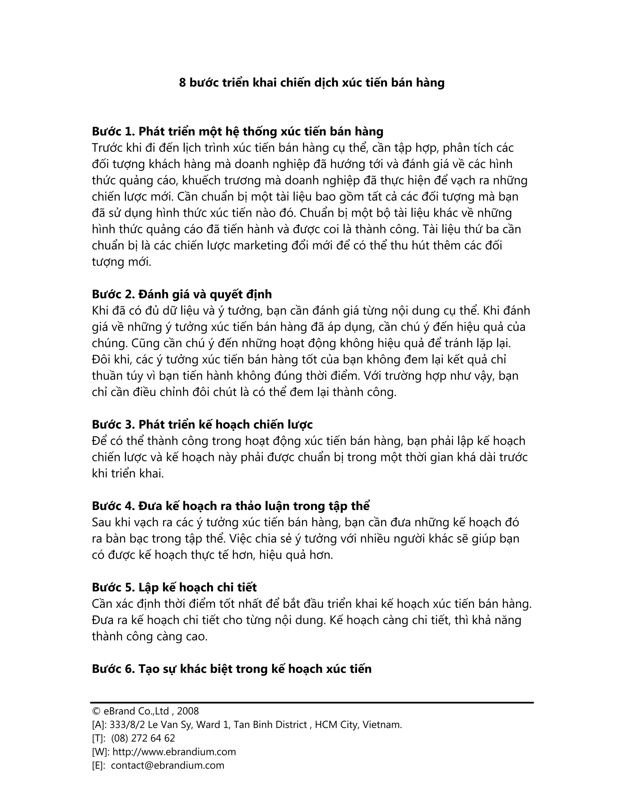 8 Buoc Trien Khai Chien Dich Xuc Tien Ban Hang | PDF