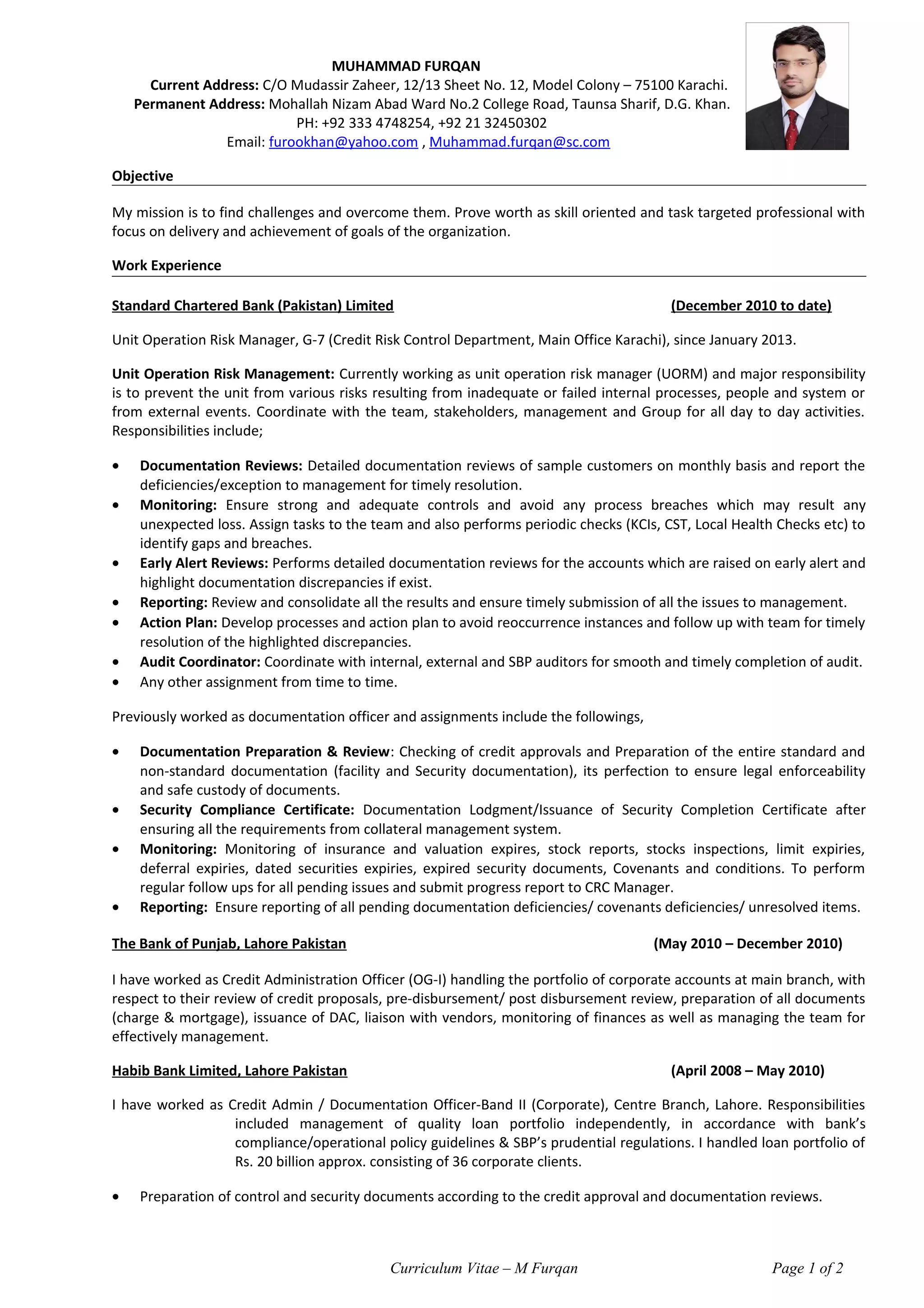 Curriculum Vitae - M FURQAN | DOC | Business Banking & Finance | Business