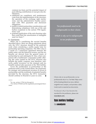 Tax Notes DeSalvo - Staying Power of the UP C | PDF