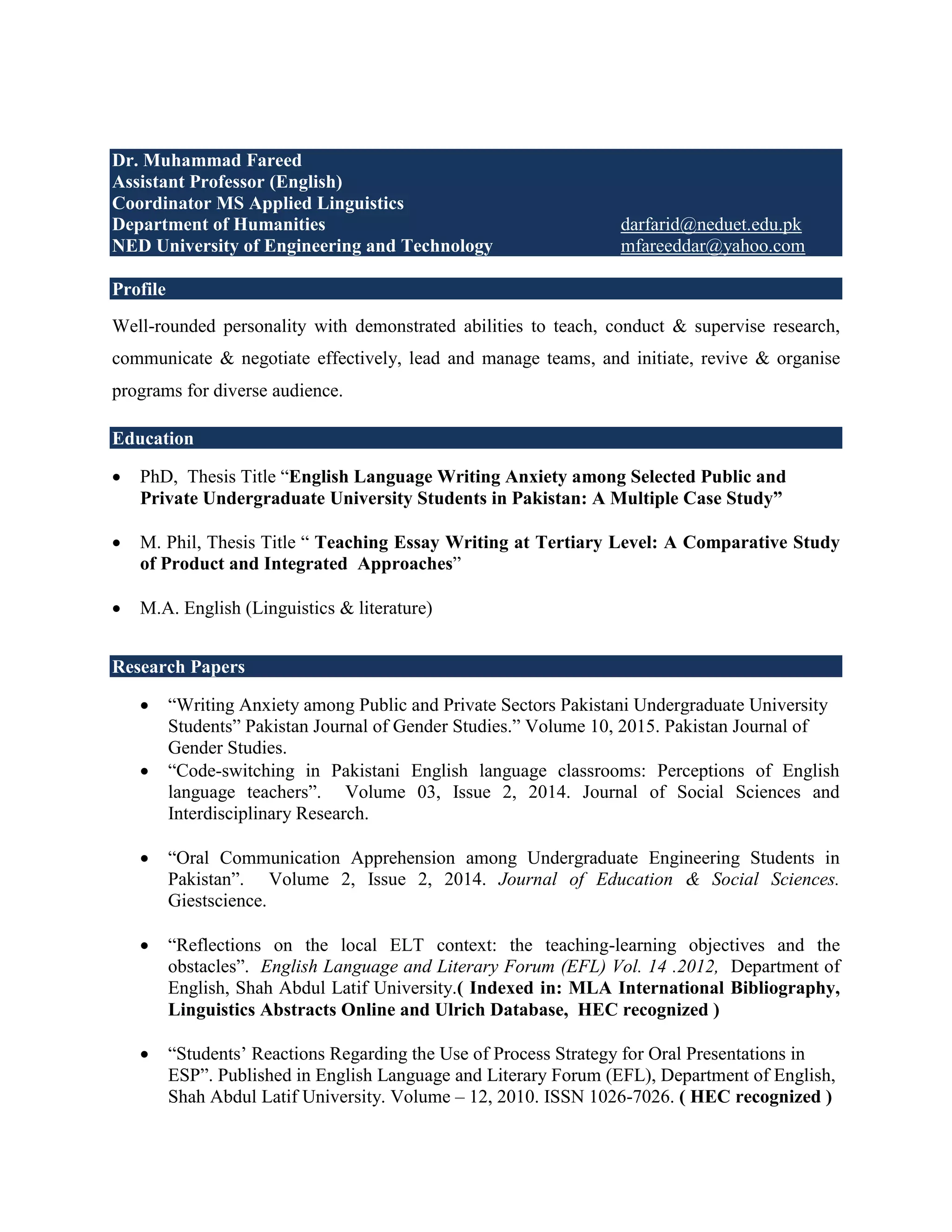 Dr Muhammad Fareed | PDF