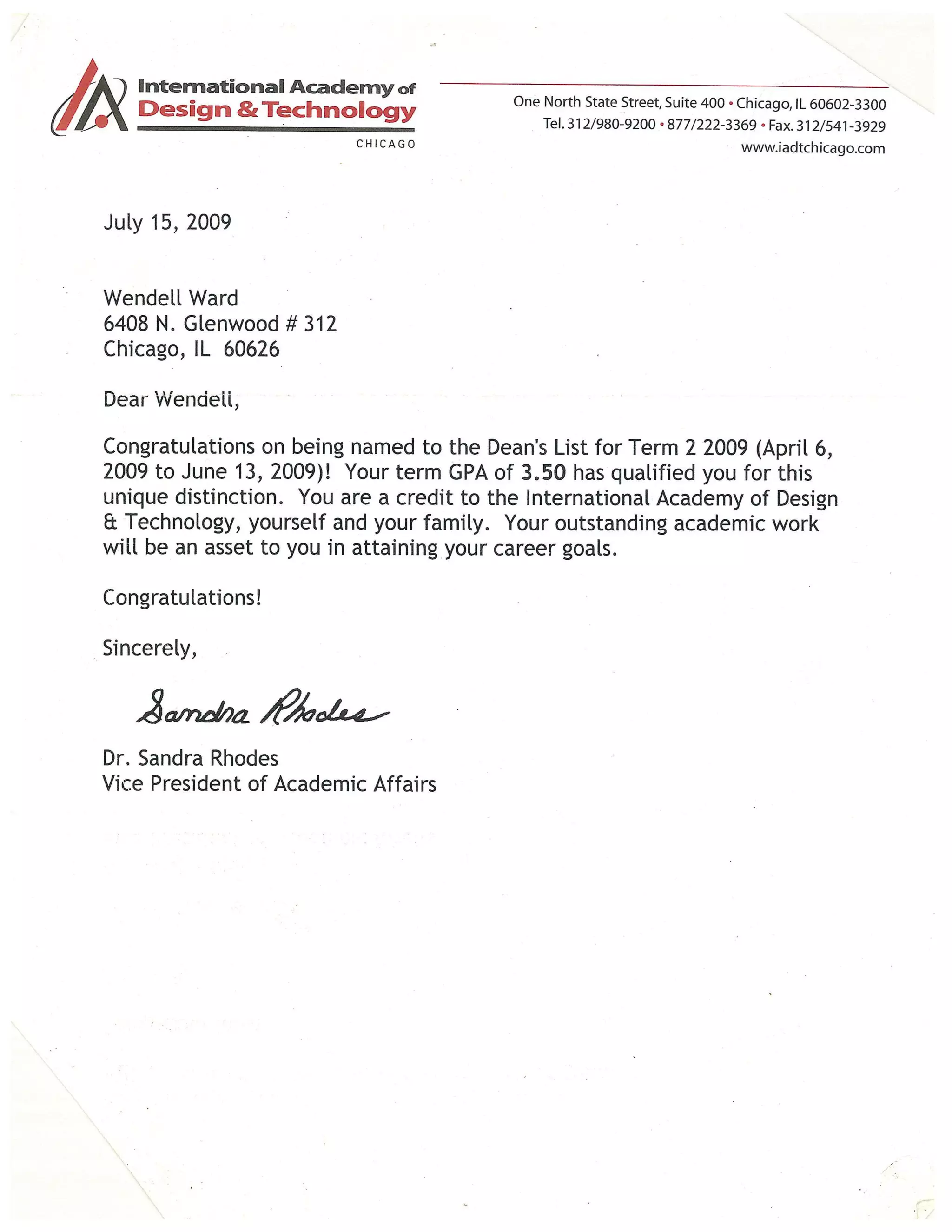 Deans list letter | PDF