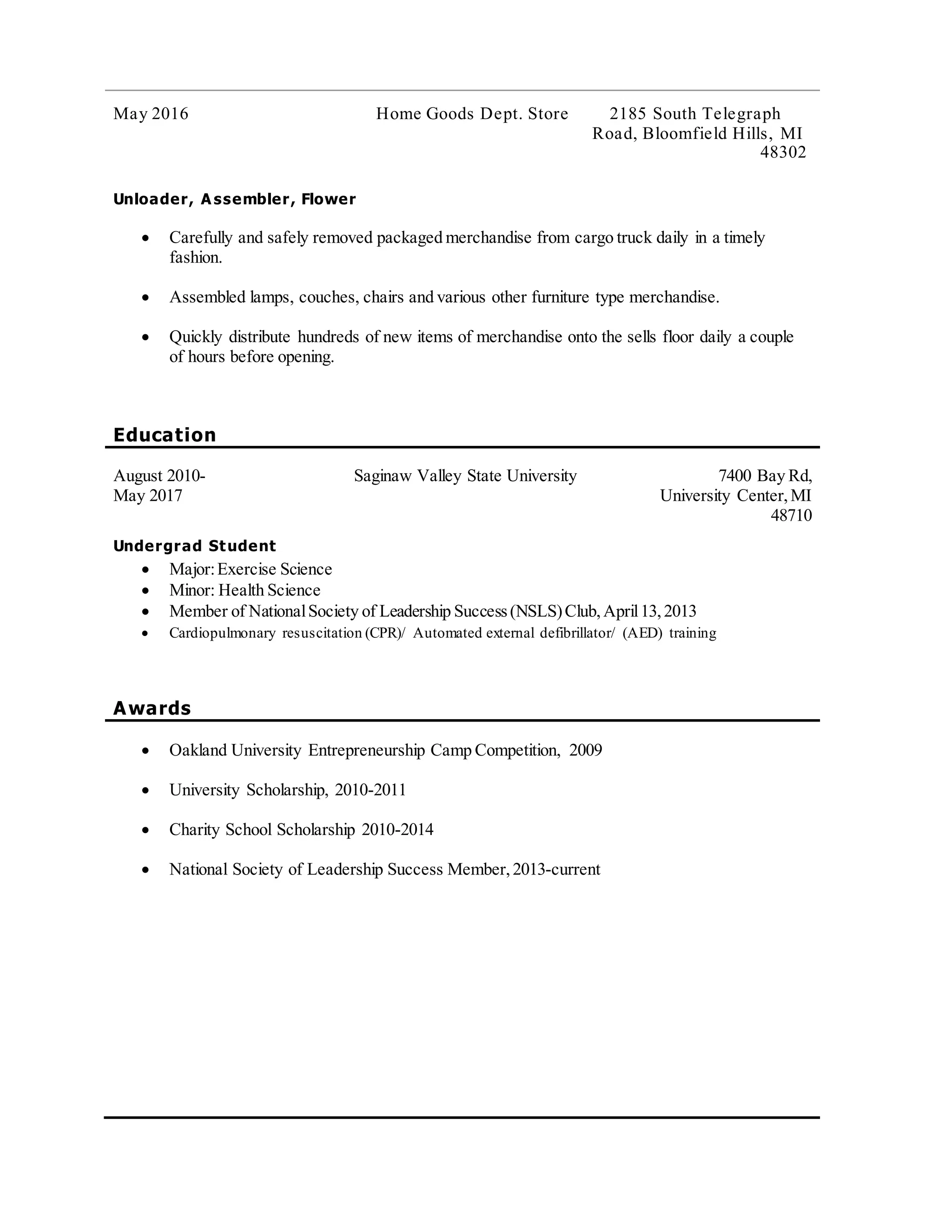 KINE 366 resume rough draft | PDF