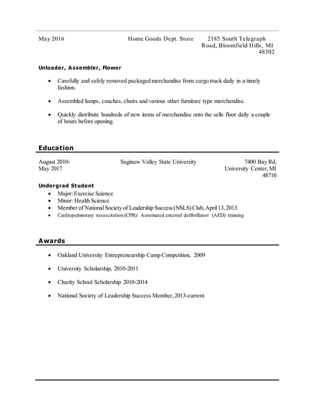 KINE 366 resume rough draft | PDF
