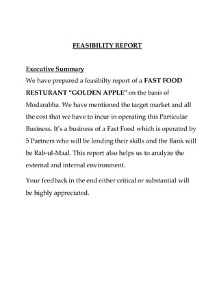 FAST FOOD RESTAURANT EIF FEASIBILITY REPORT | DOCX