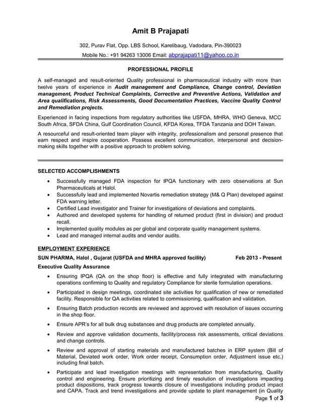 ABPV CV | DOC | Pharmaceutical Industry | Industries
