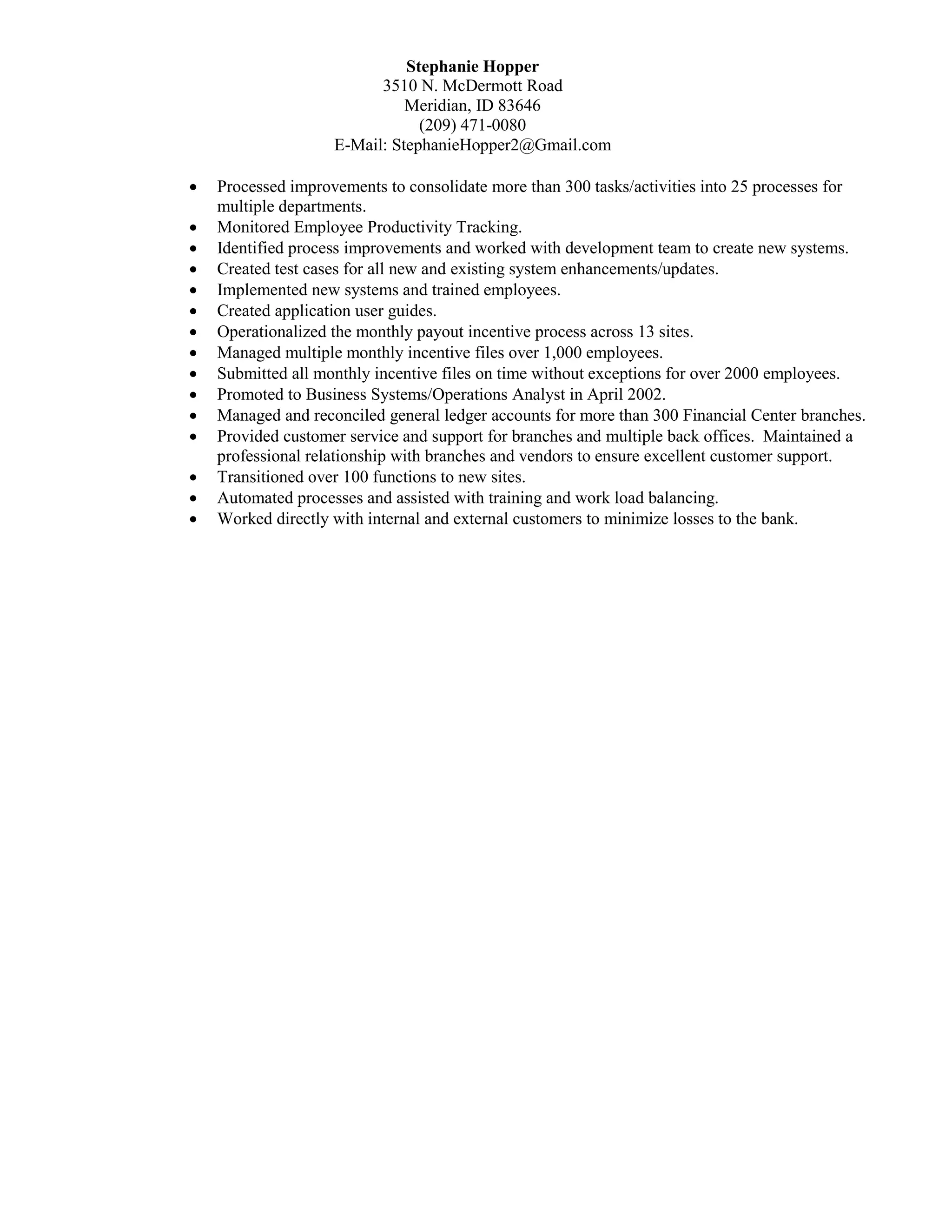Stephanie Hopper Resume | PDF