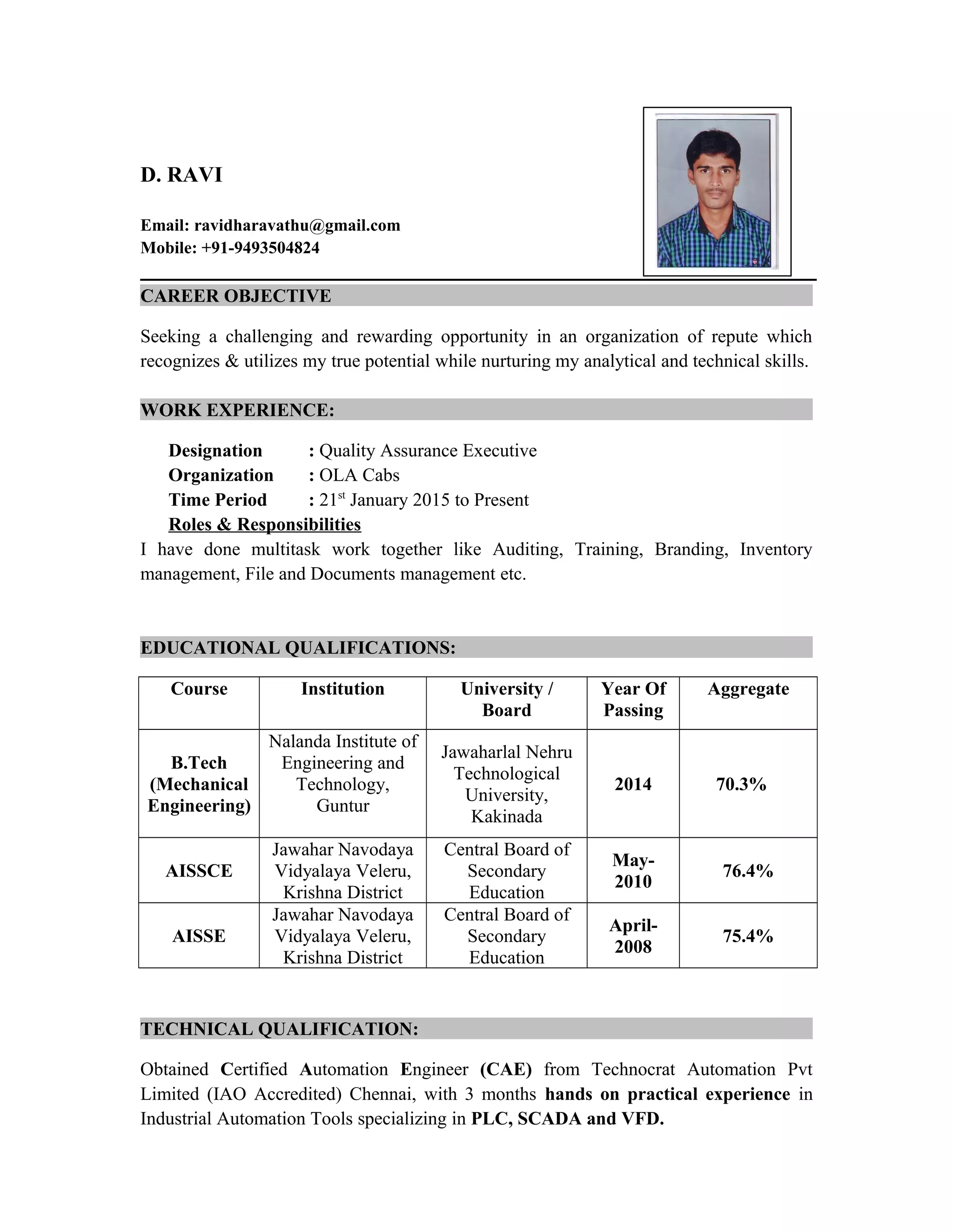 Ravi Resume B.Tech Mech | DOC