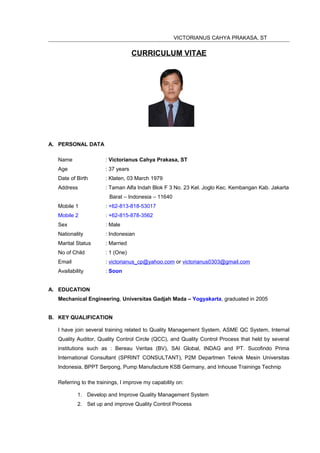 CV Victorianus Cahya Prakasa-Oct 2016 | PDF