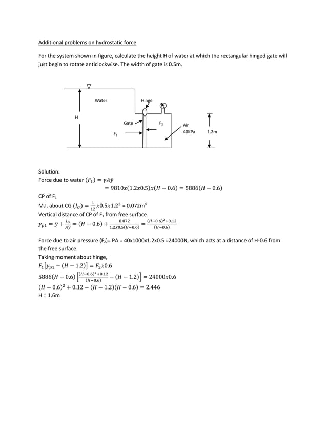 3_hydrostatic-force_tutorial-solution(1) | PDF