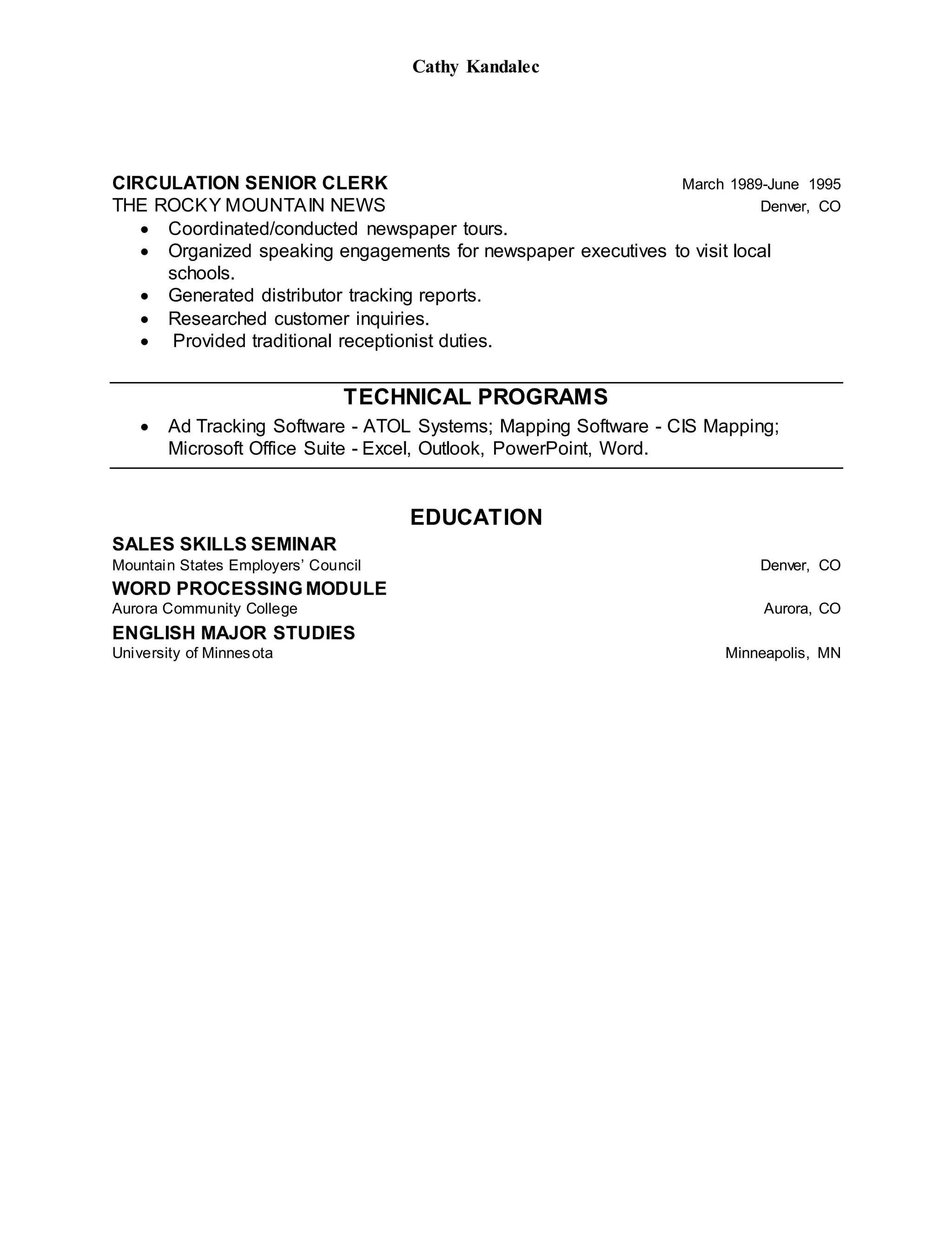 Cathy Kandalec- resume | PDF