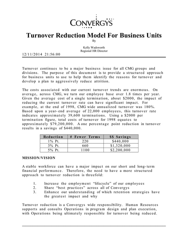 Turnover Reduction Plan Model.1 | PDF