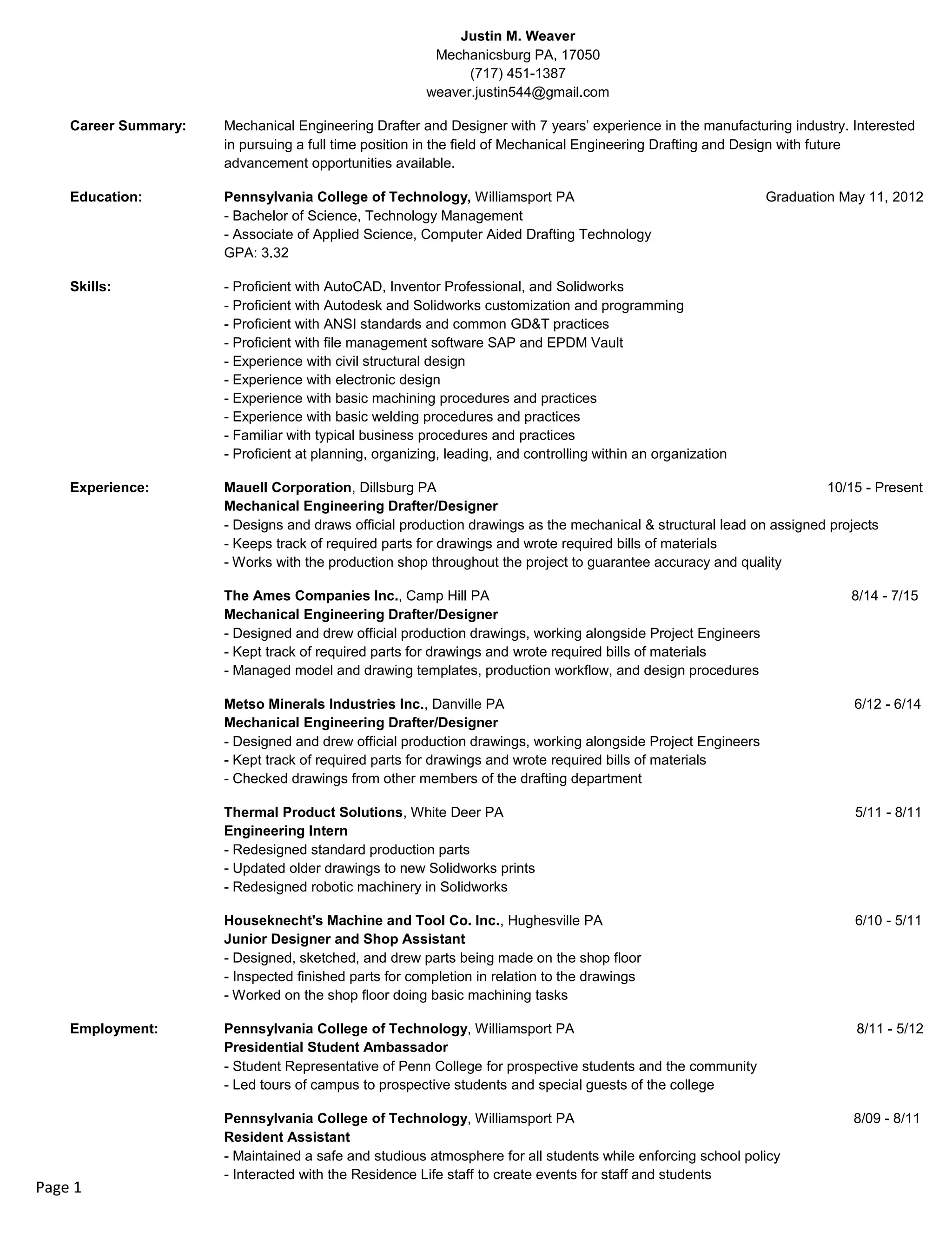 Justin Weaver's Resume | PDF