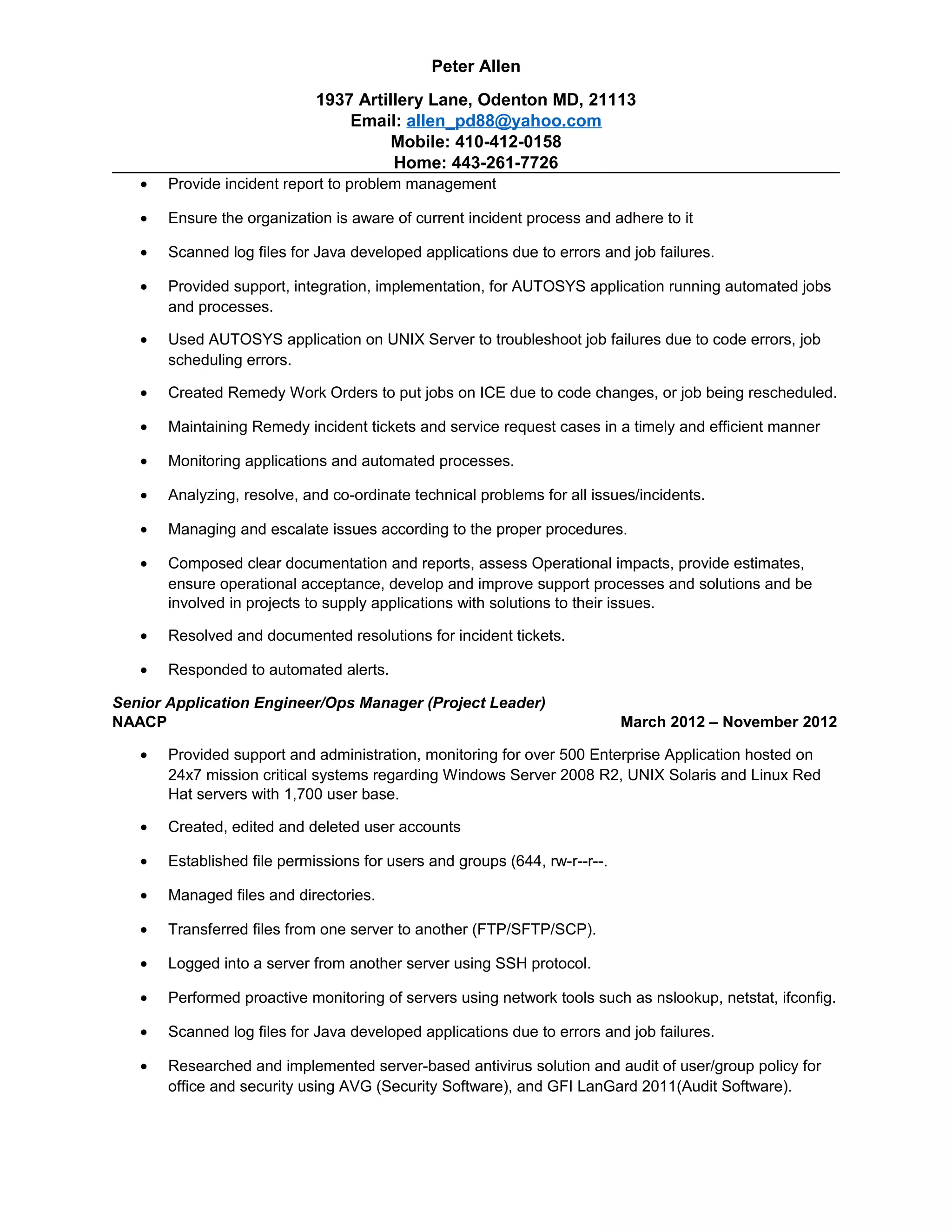 Peter Allen Resume | DOC