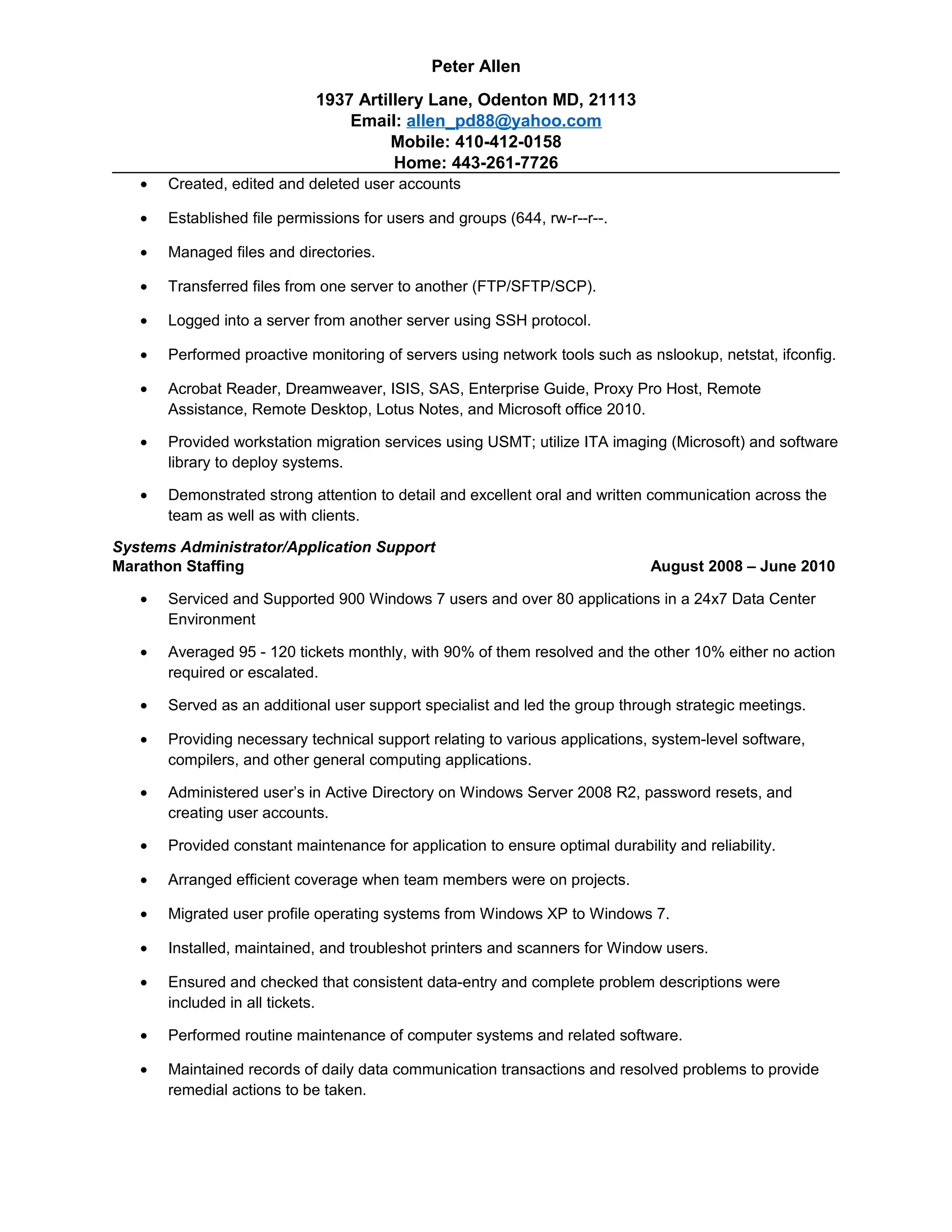 Peter Allen Resume | DOC