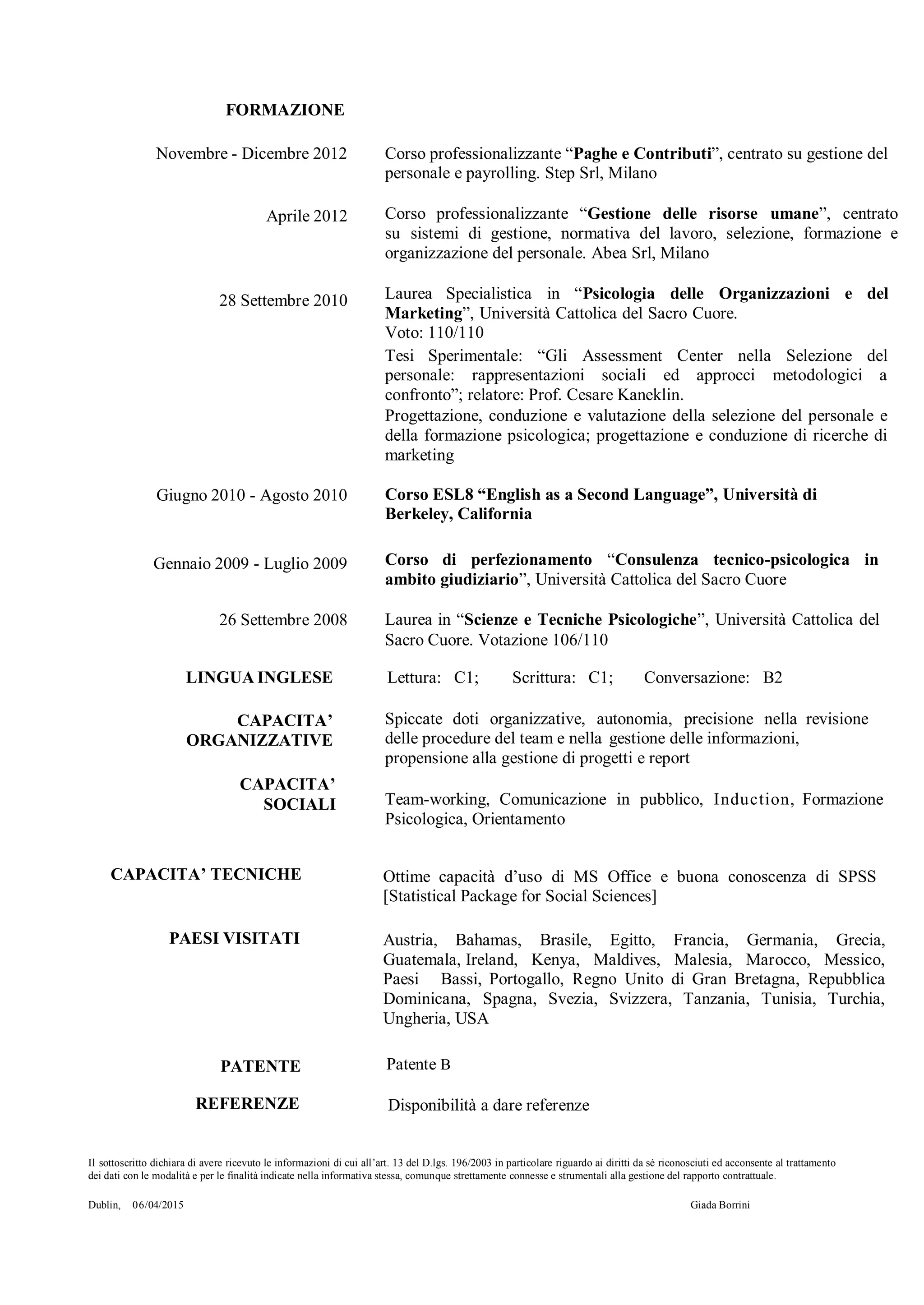 GIADA BORRINI_CV | PDF