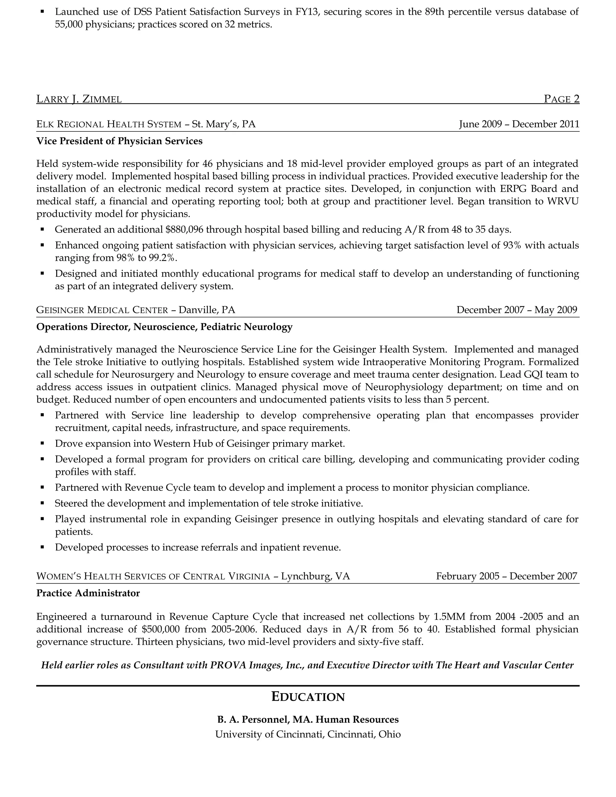 larry-zimmel-resume (1) | DOC | Brain and Nervous System Disorders ...