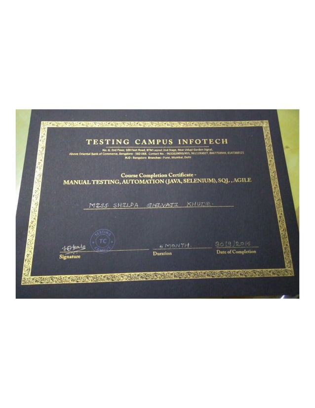 Manual,Automation testing certificate | PDF
