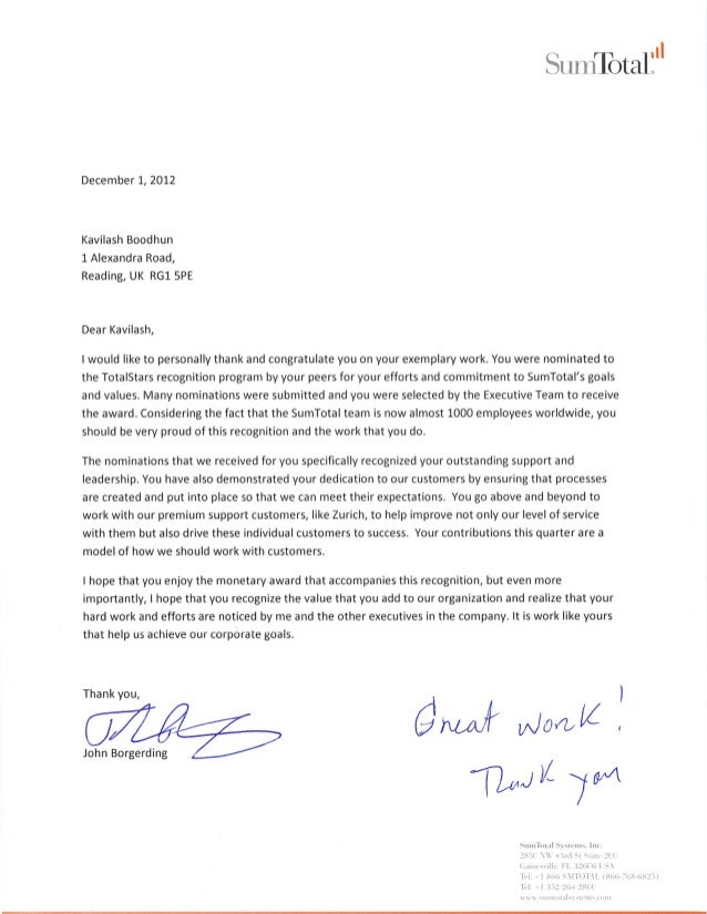 Recognition Letter By CEO Recognition Letter By CEO