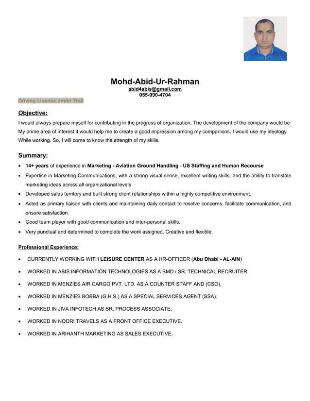 Abid HR Resume | DOC | Management Consulting Industry | Industries