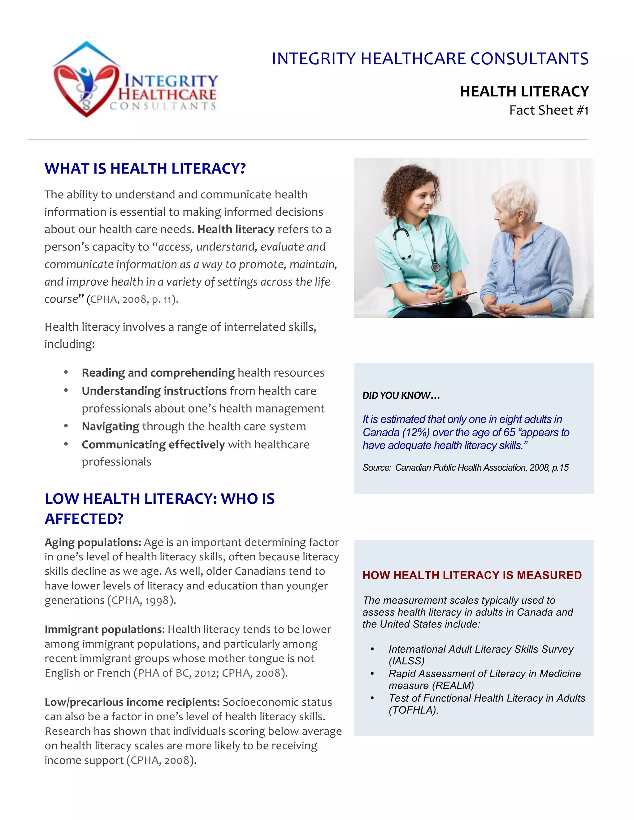 Health Literacy fact sheet WITH CASE STUDIES | PDF