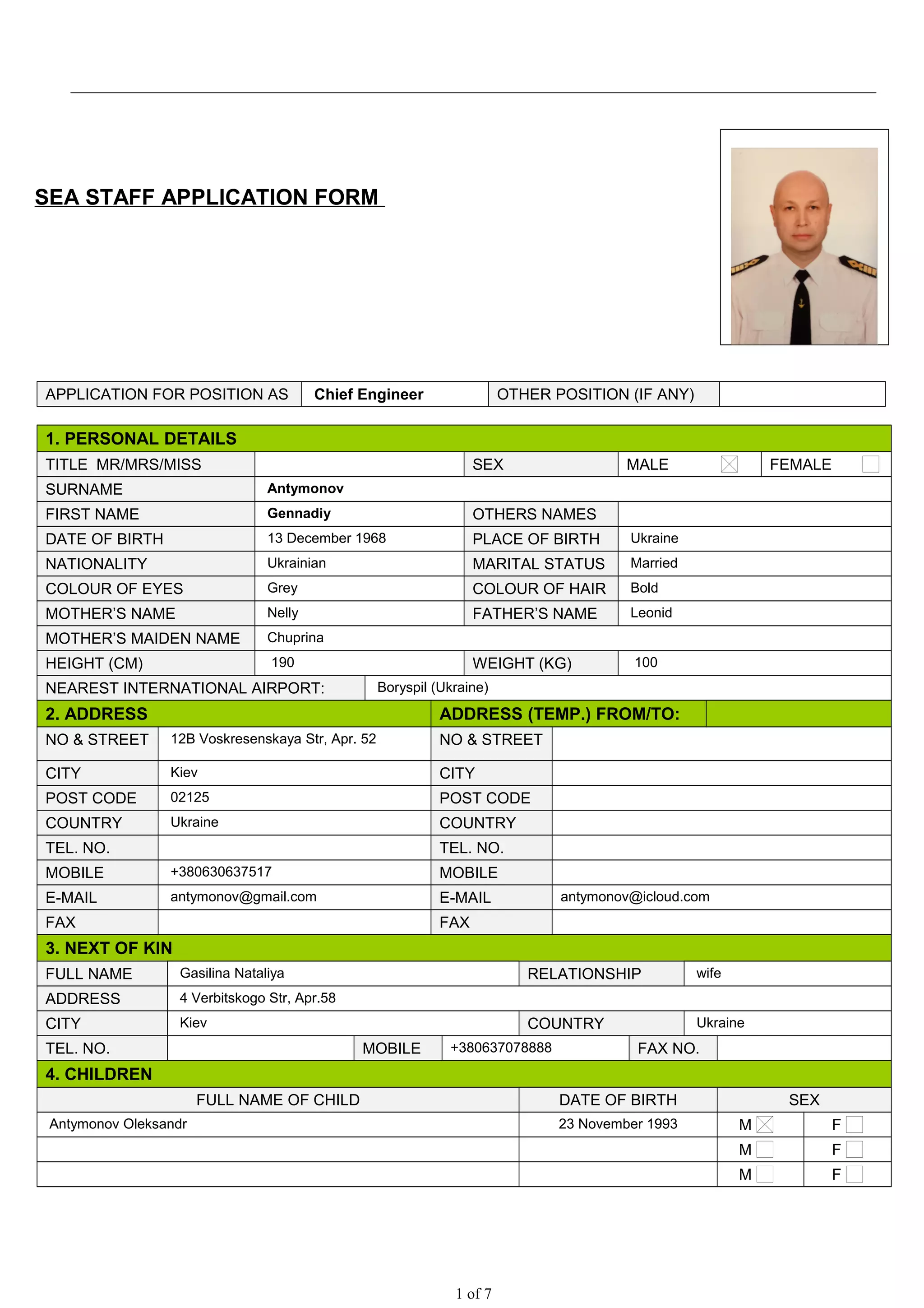 Application Form Chief Engineer | DOC