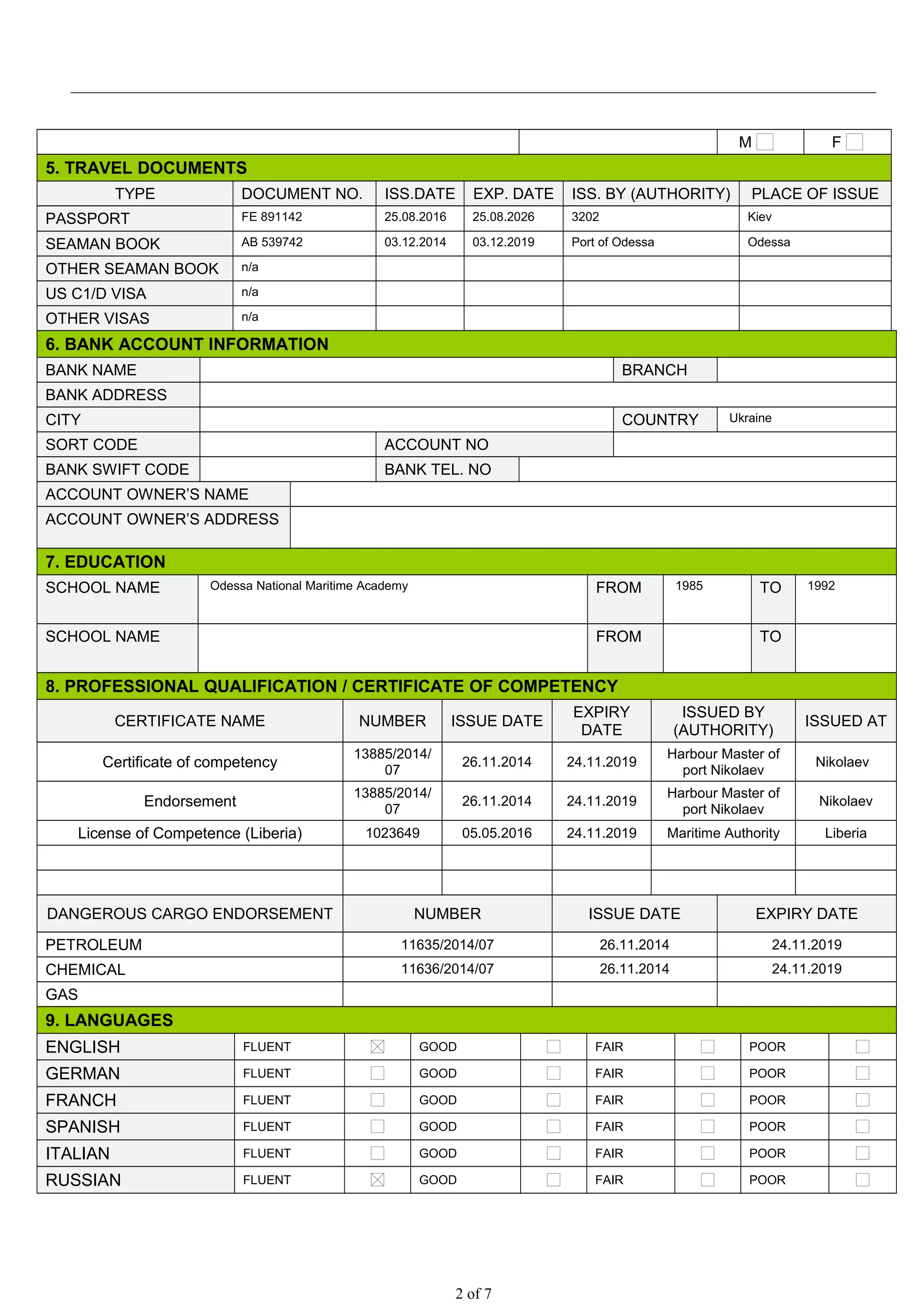 Application Form Chief Engineer | DOC