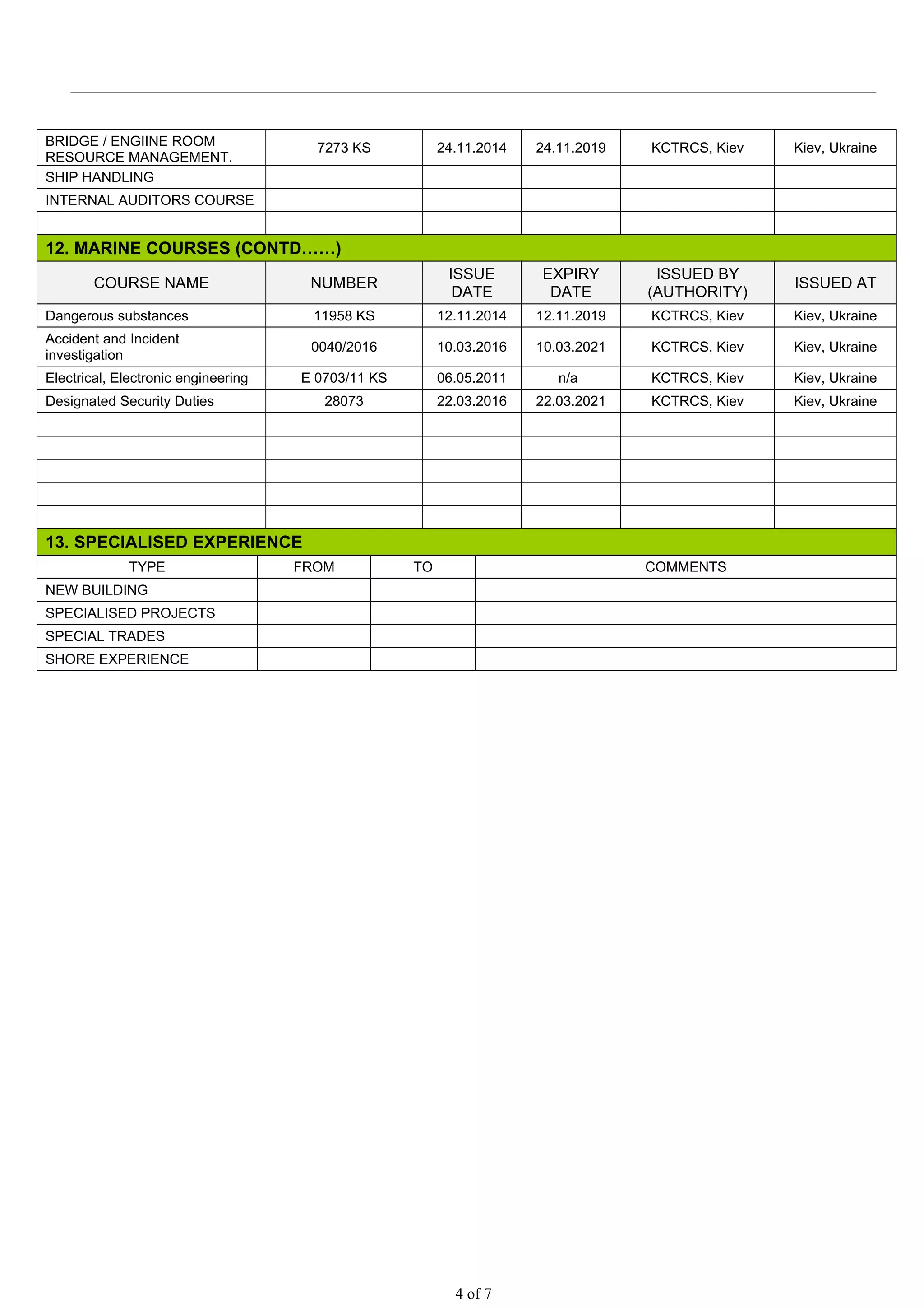 Application Form Chief Engineer | DOC