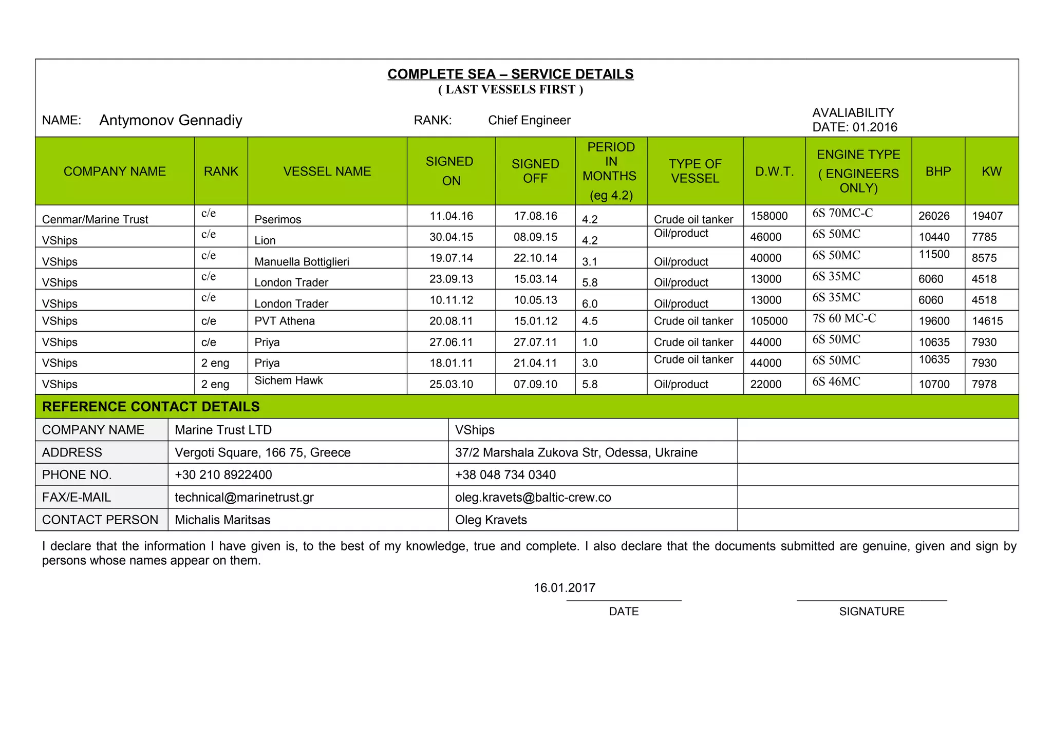 Application Form Chief Engineer | DOC