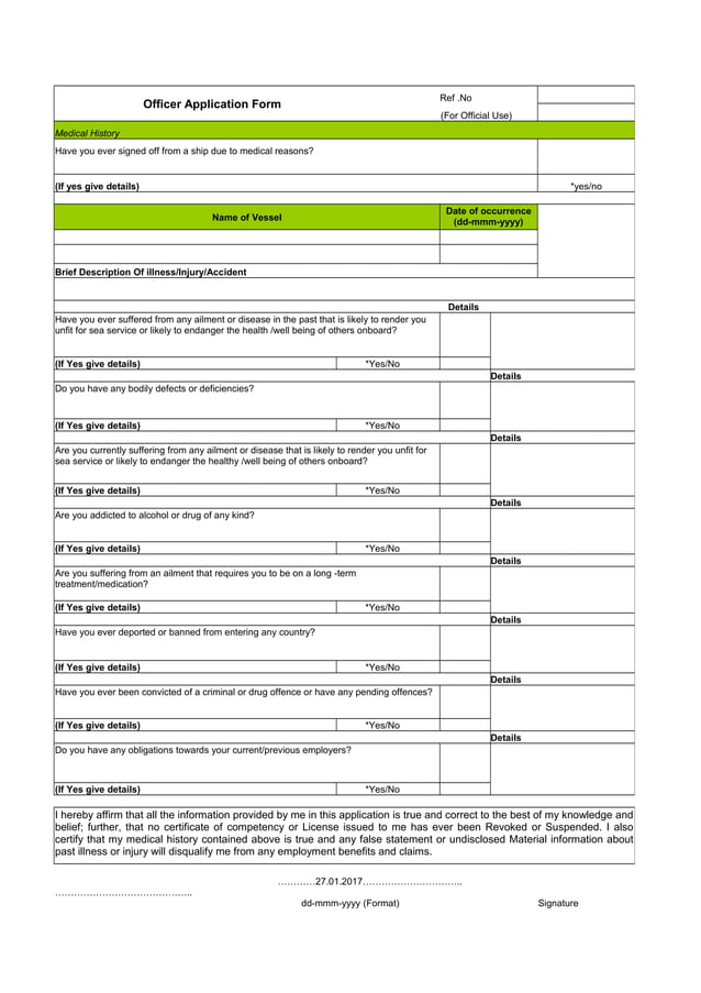 Application Form Chief Engineer | PDF