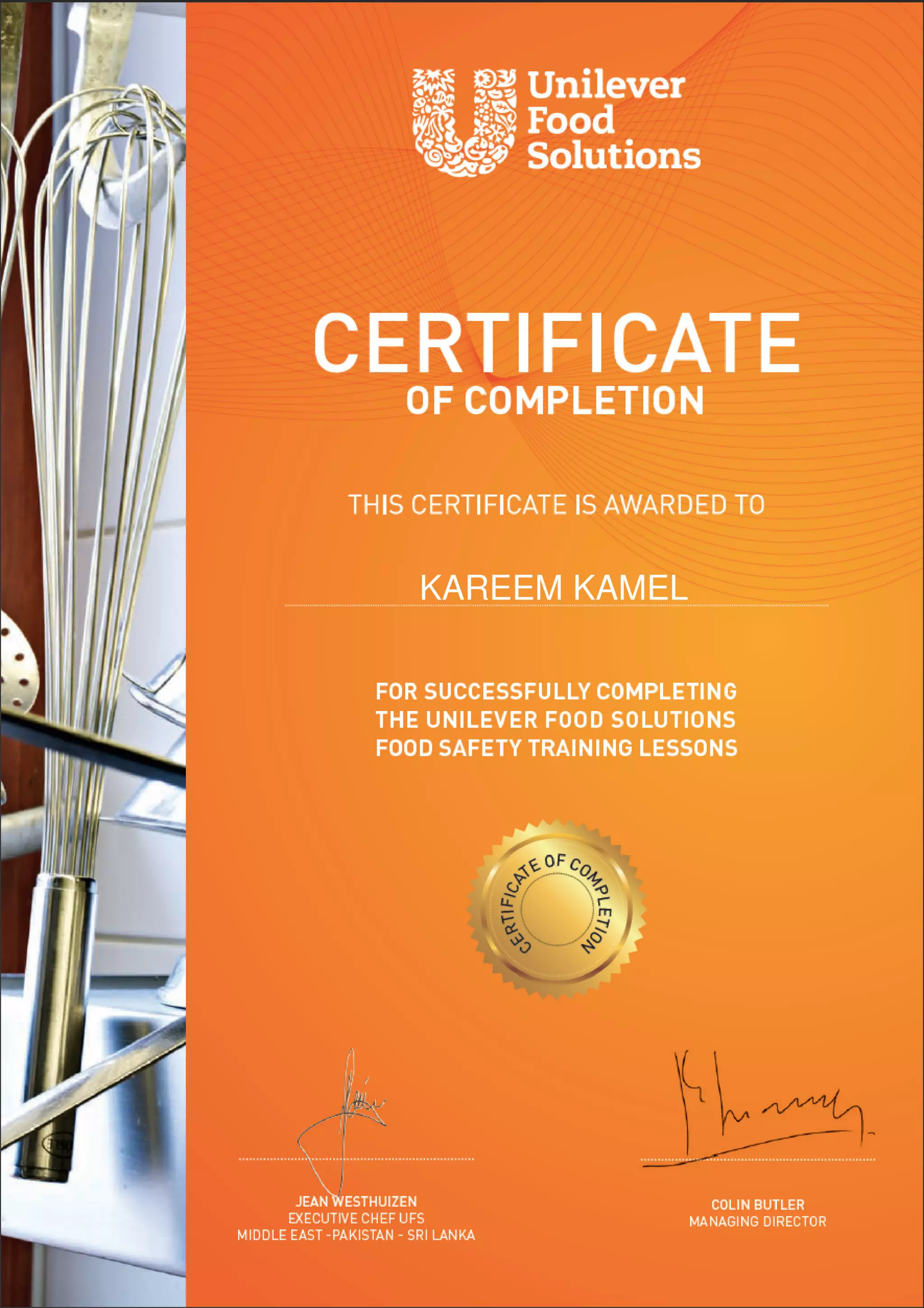 UFS Food Safety Training Certificate | PDF