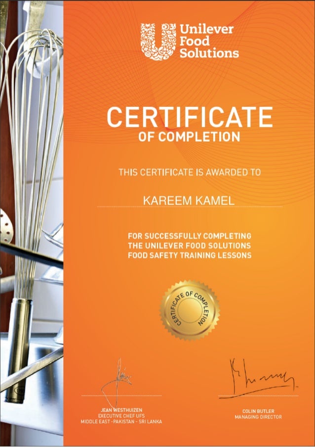 UFS Food Safety Training Certificate