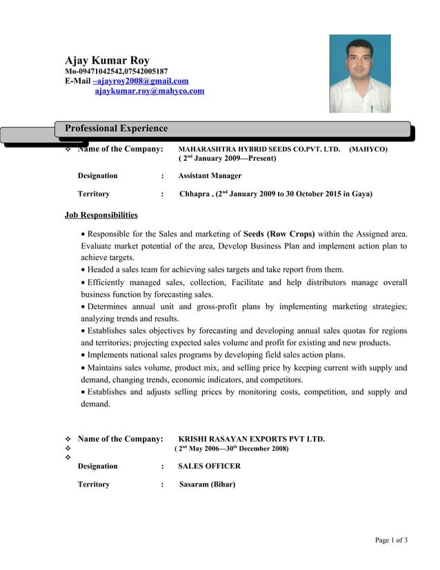 Resume Ajay Kumar Roy | PDF