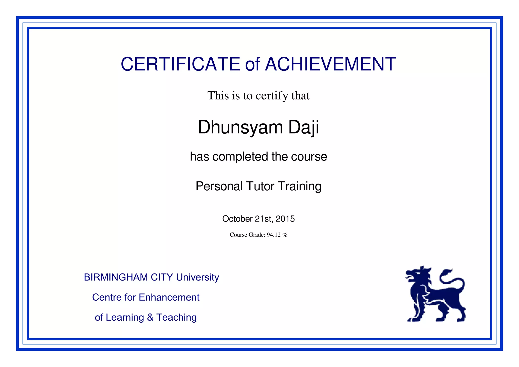 Personal Tutor Training_Certificate (1) | PDF