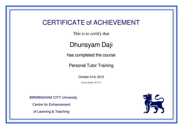 Personal Tutor Training_Certificate (1) | PDF