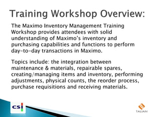 IBM Maximo Asset Management Training - Inventory Management for Chang ...