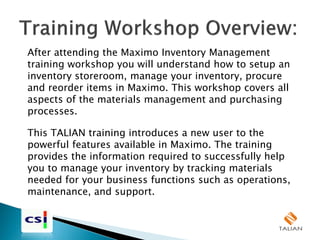IBM Maximo Asset Management Training - Inventory Management for Chang Shin Indonesia | PPT