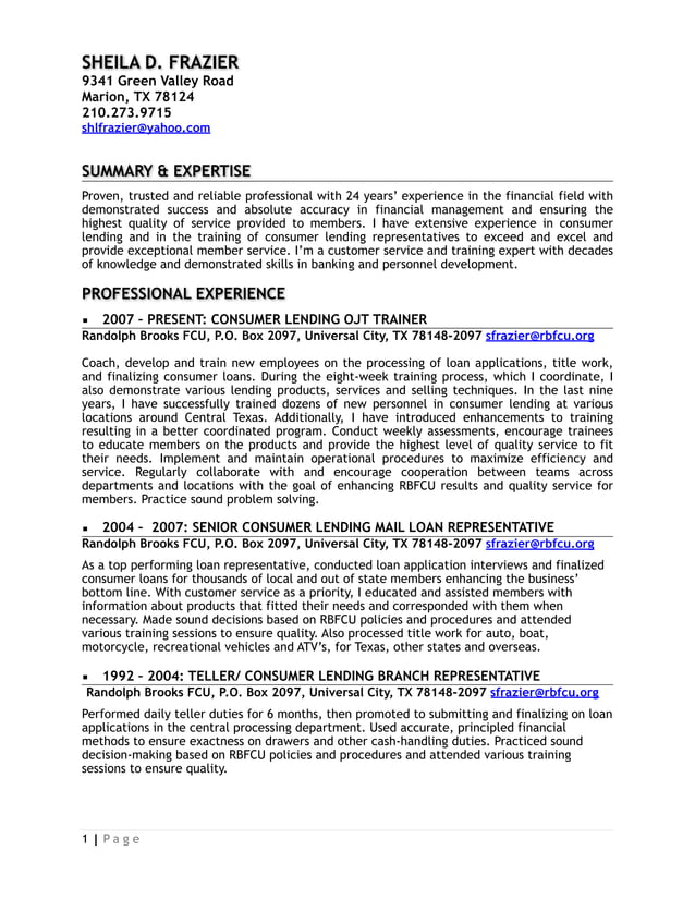 Sheila Frazier - Resume 2016 | PDF