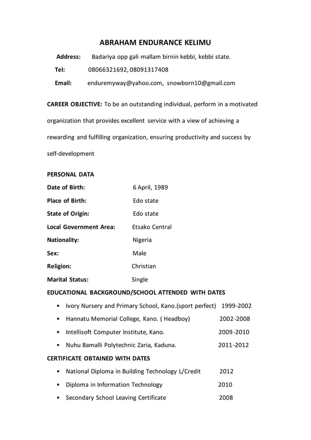 ABRAHAM ENDURANCE KELIMU CV | DOCX
