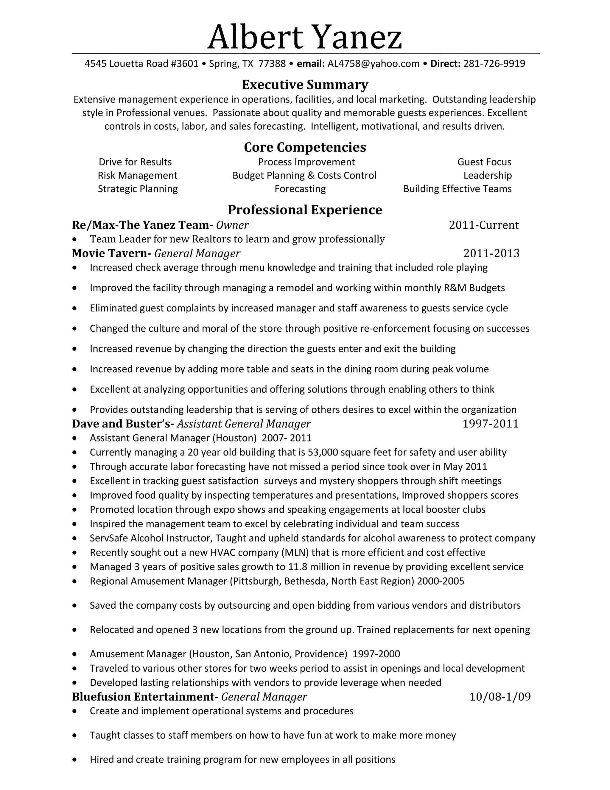 Albert Yanez Professional Resume | DOC Albert Yanez Professional Resume | DOC