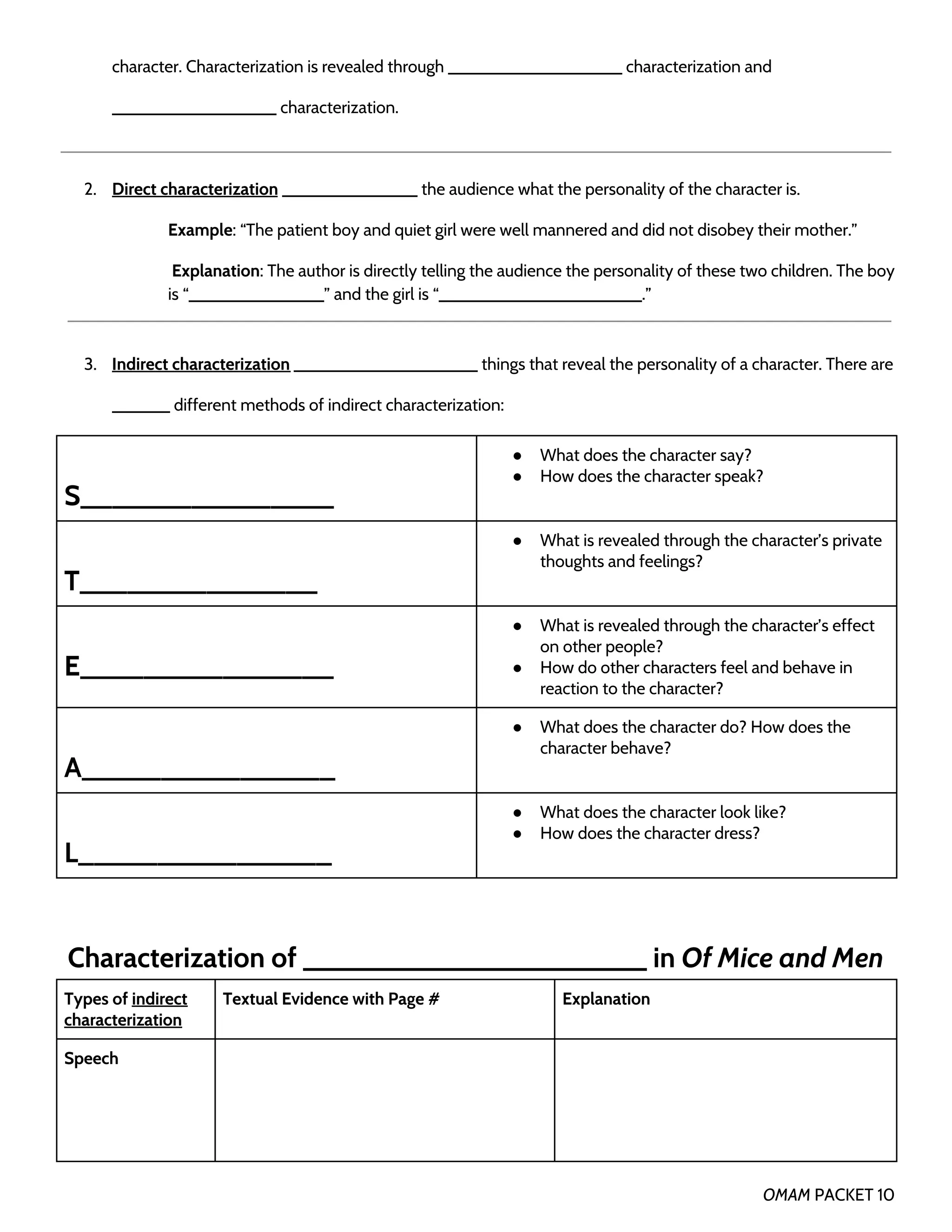 Of Mice and Men worksheet packet | PDF
