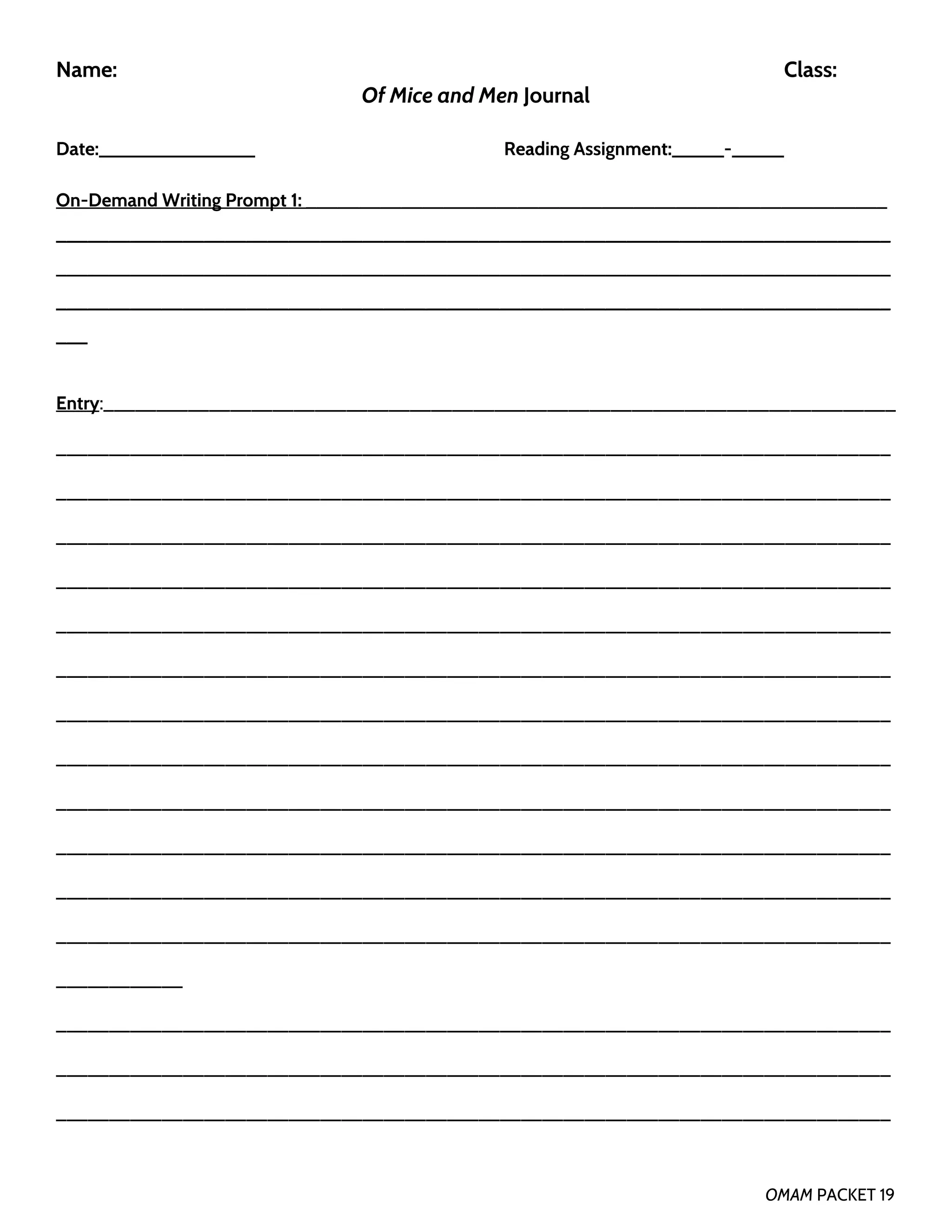 Of Mice and Men worksheet packet | PDF