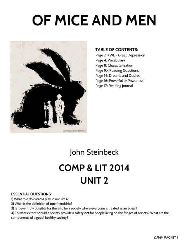 Of Mice and Men worksheet packet | PDF