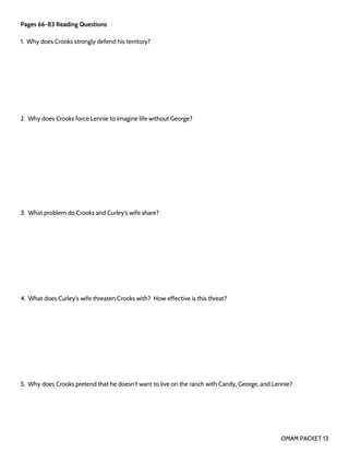 Of Mice and Men worksheet packet | PDF