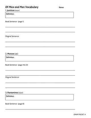 Of Mice and Men worksheet packet | PDF